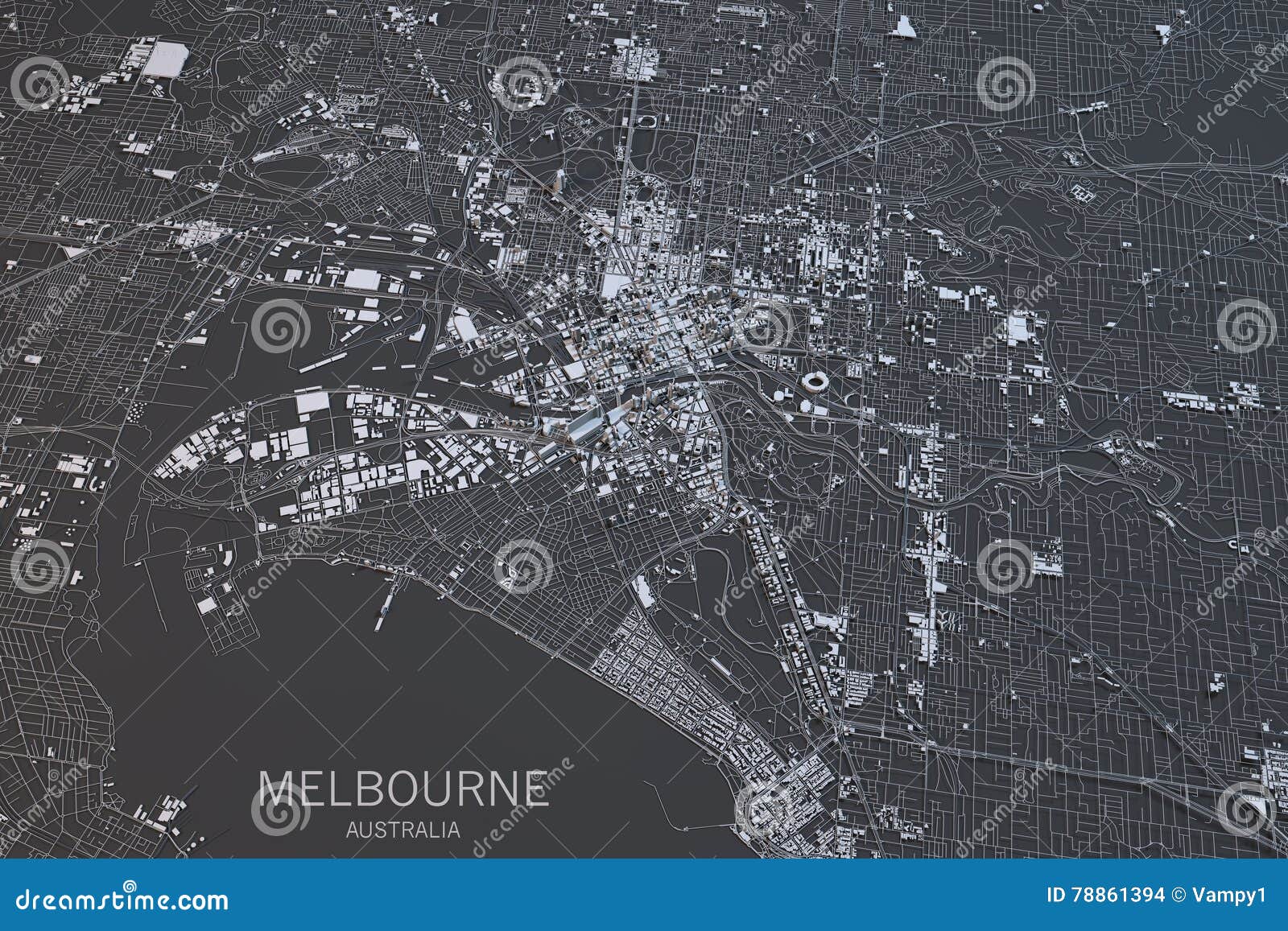 Melbourne Map, Satellite View, City, Australia Stock Illustration ...