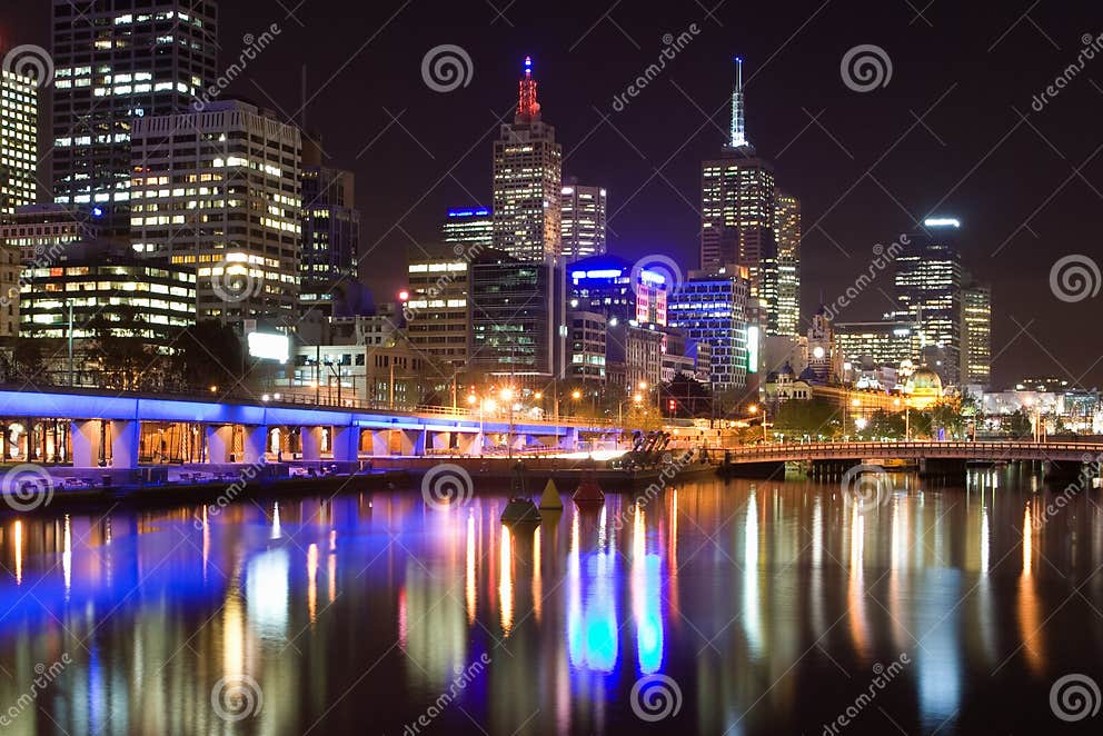 Melbourne at night stock image. Image of orange, building - 23986003