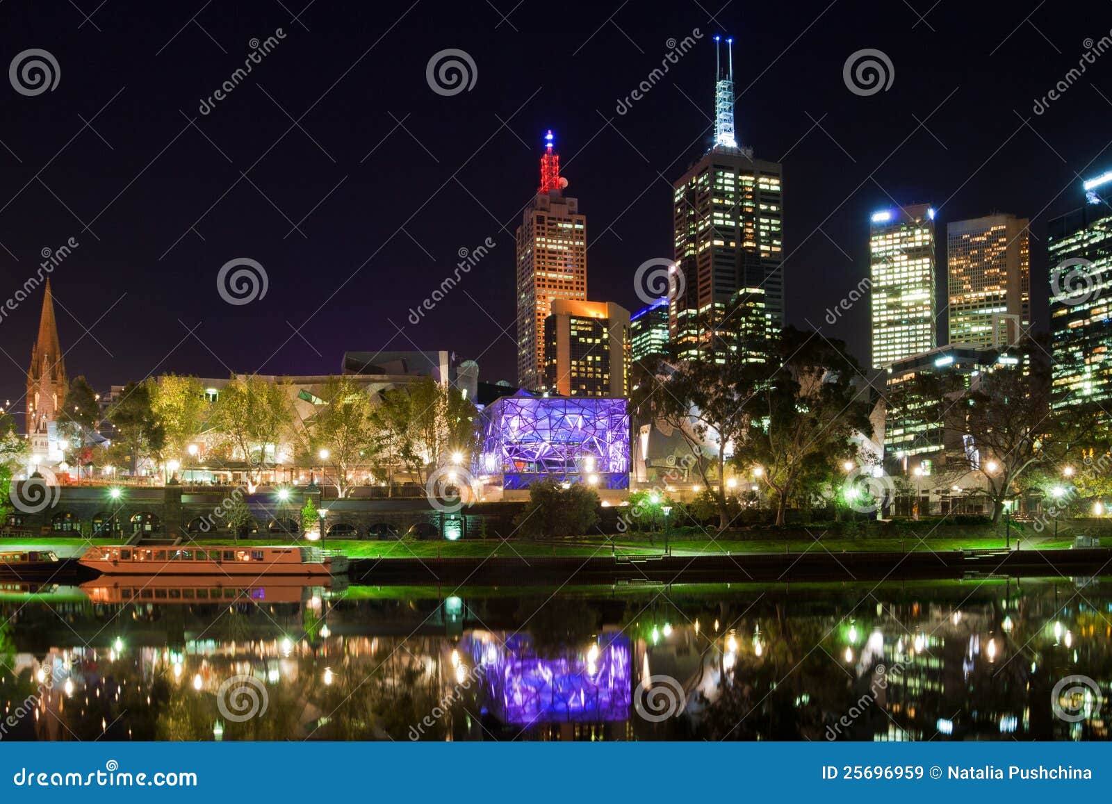 Melbourne at night stock image. Image of illumination - 25696959