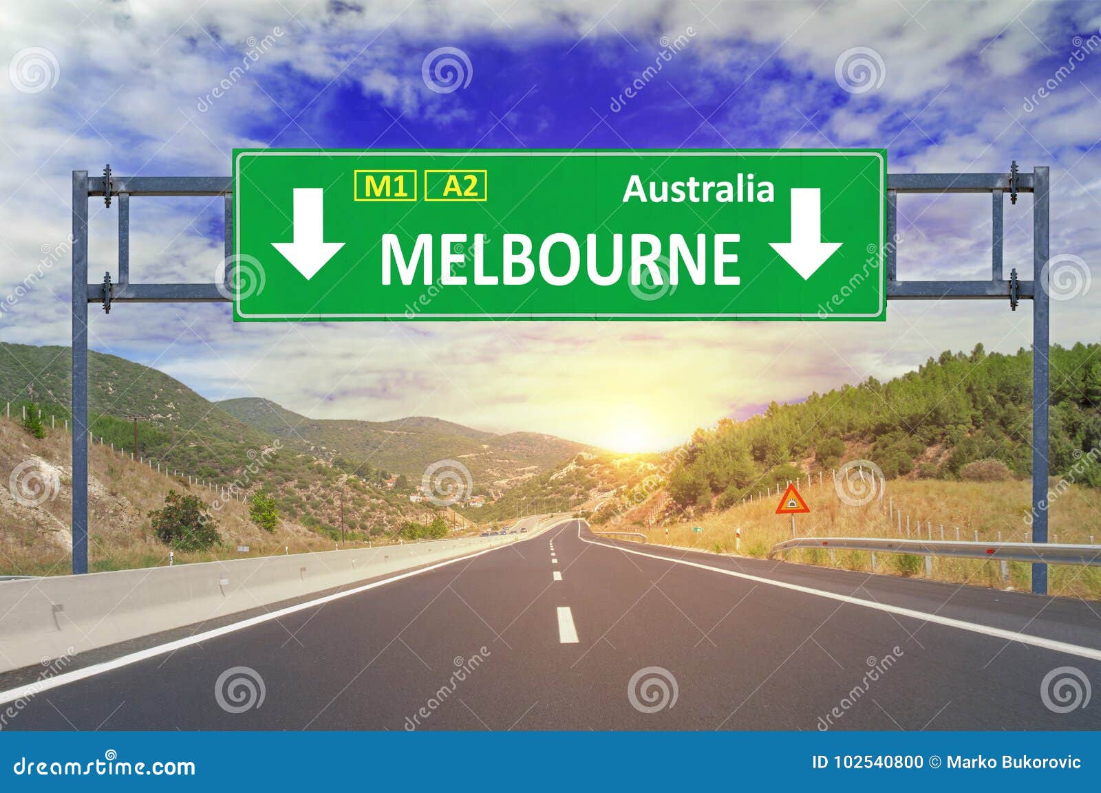 Melbourne Road Sign on Highway Stock Photo - Image of large, east ...