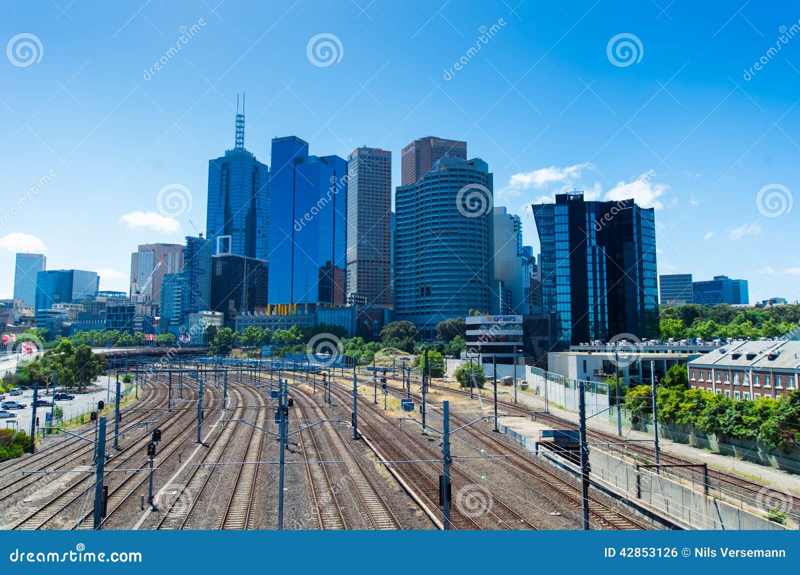 Melbourne Skyline Over Railway Tracks Editorial Photo - Image of public ...