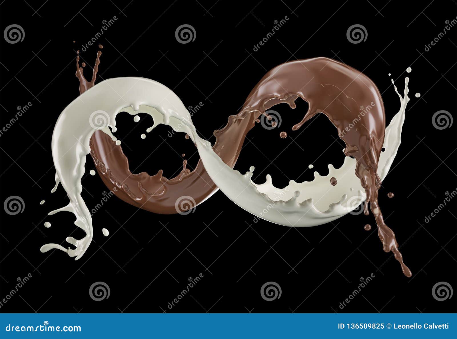 Melk En Chocolade Het Bespatten Met De Vorm Van Het Oneindige Symbool ...