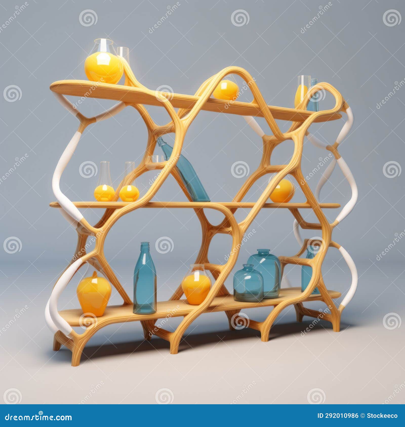 Mellow Yellow Organic Shelf with Curved Lines and Molecular Structures ...