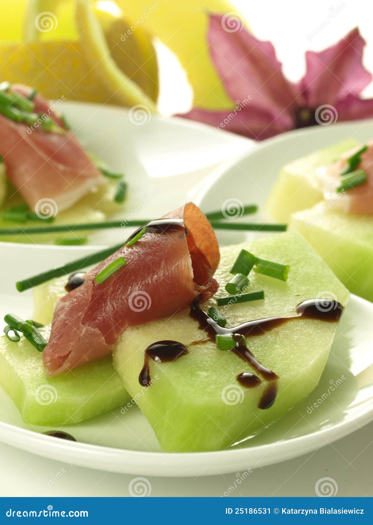 Melon appetizer stock image. Image of chive, delicious - 25186531