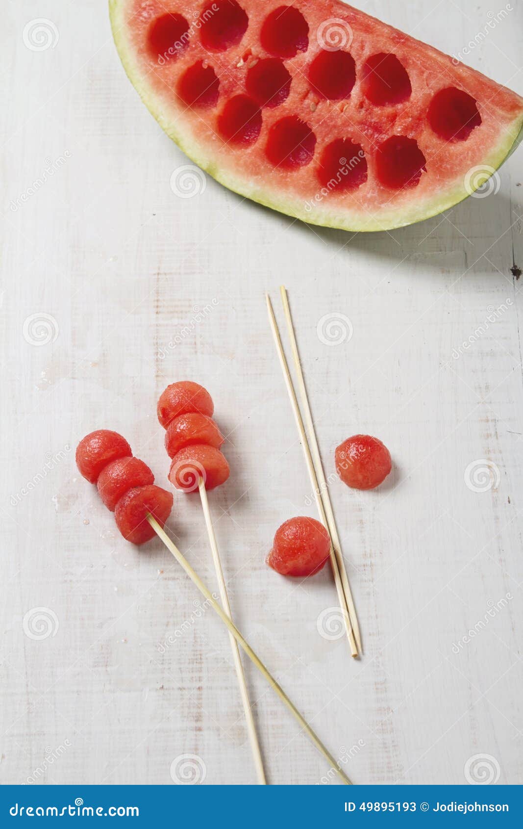Melon Balls on a Stick with Carved Watermelon Stock Image - Image of ...