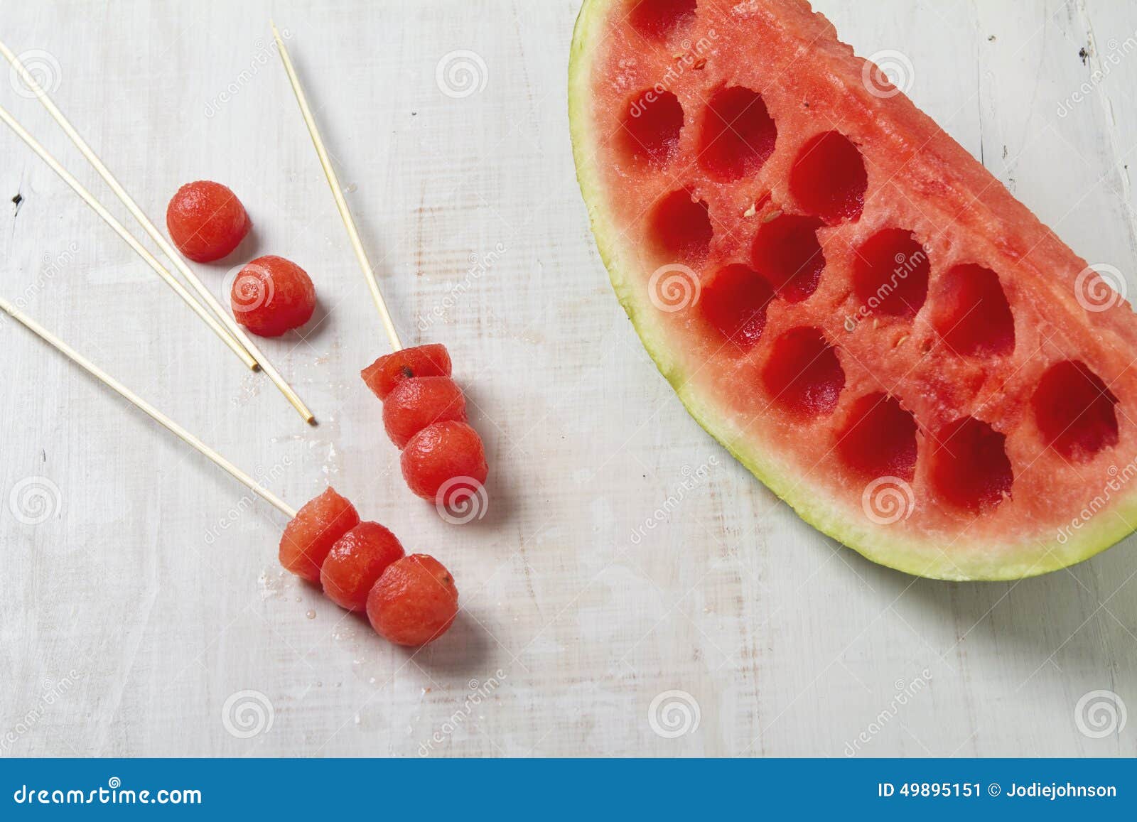 Melon Balls on a Stick with Carved Watermelon Horizontal Stock Image ...