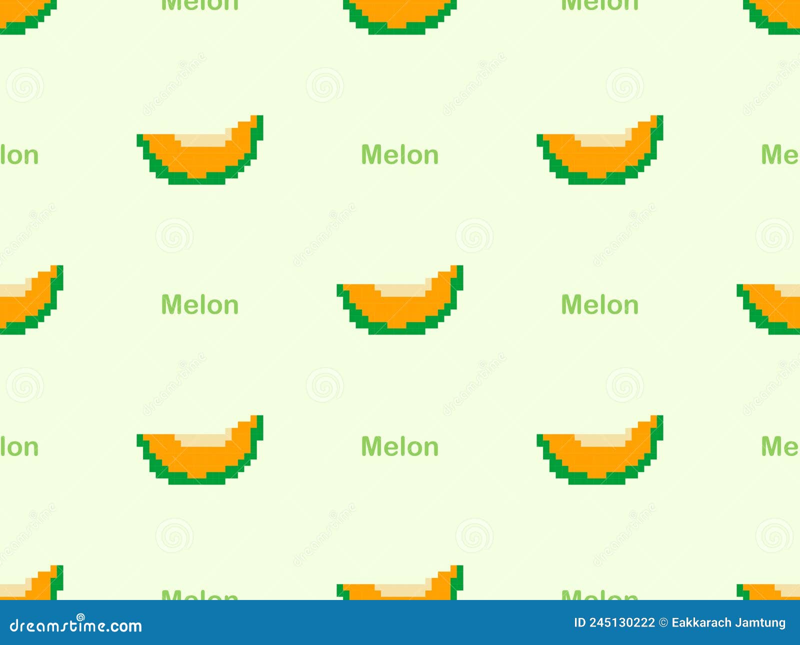 Melon Seamless Pattern on Green Background.Pixel Style Stock Vector ...