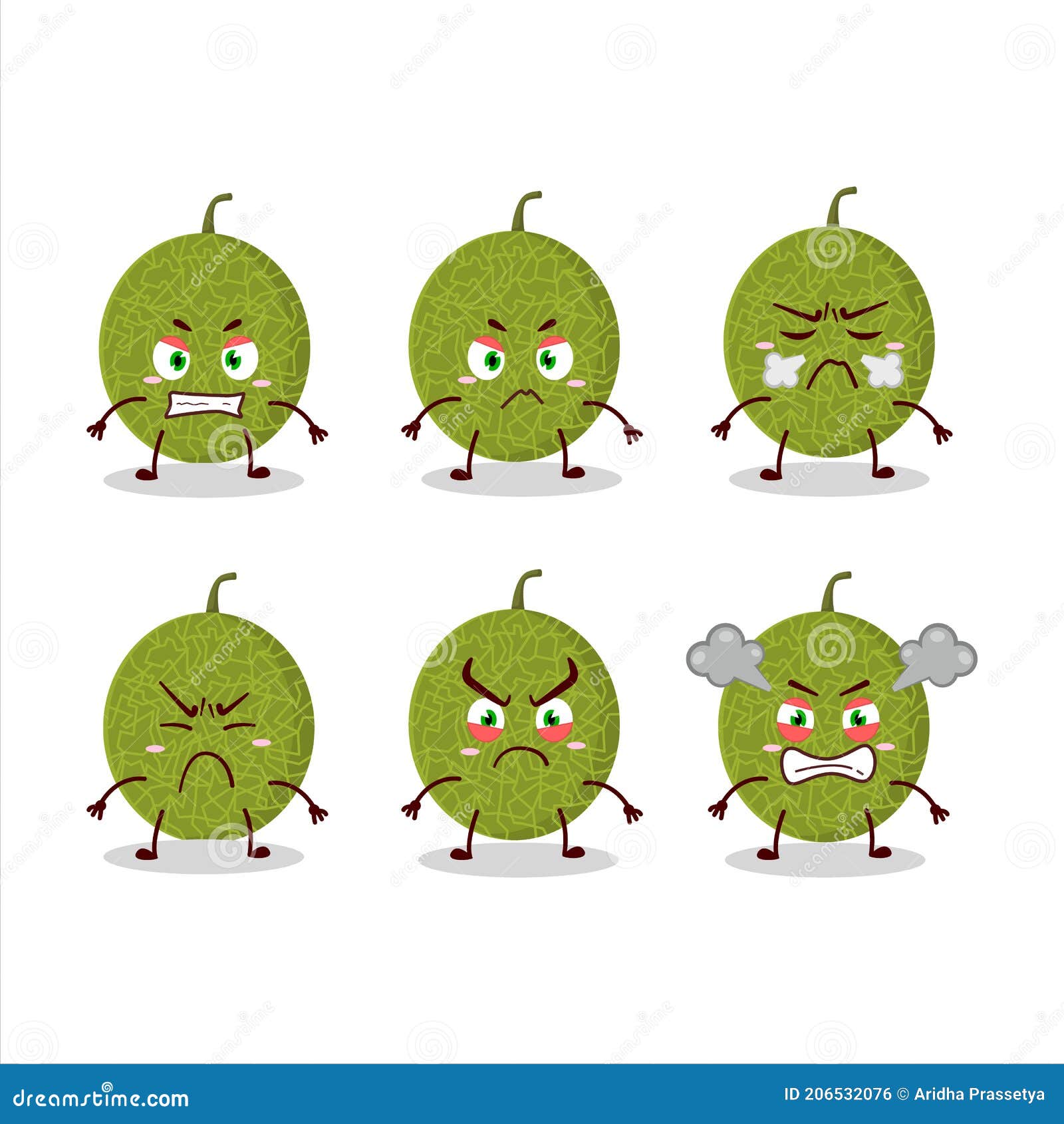 Melon Cartoon Character with Various Angry Expressions Stock Vector ...