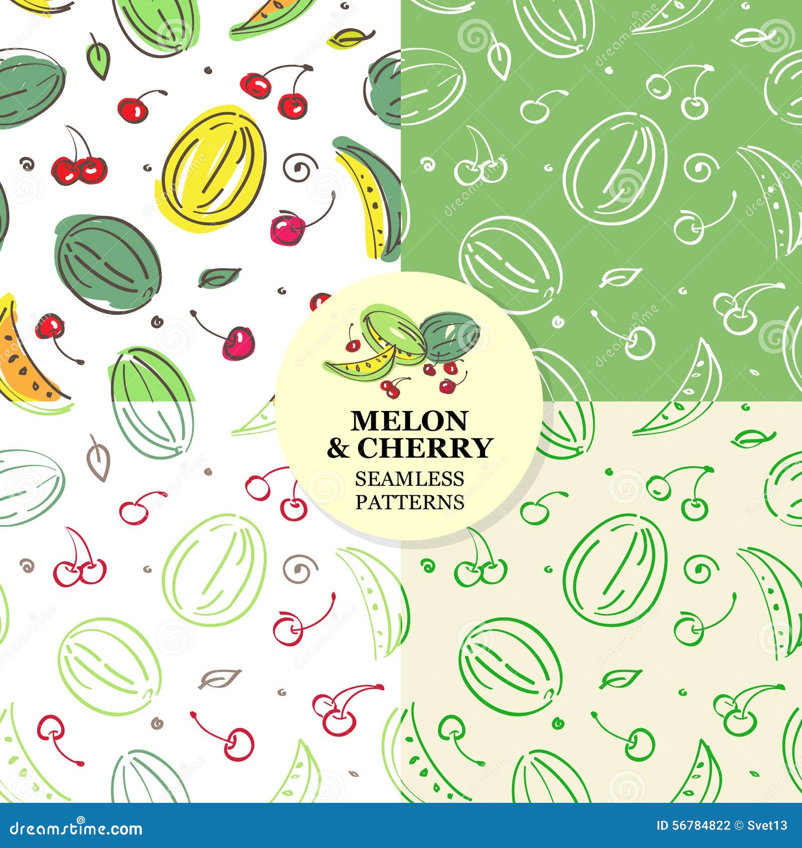Melon cherry pattern stock vector. Illustration of colorful - 56784822