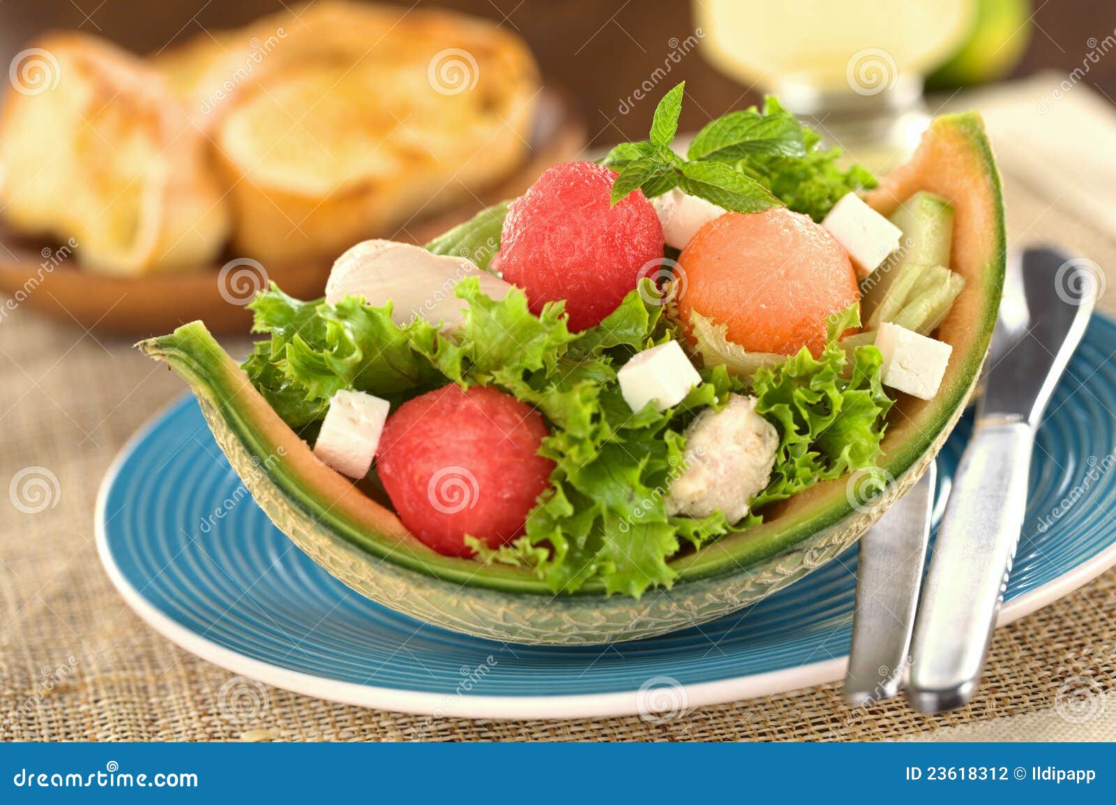 Melon and Chicken Salad stock photo. Image of shot, herb - 23618312