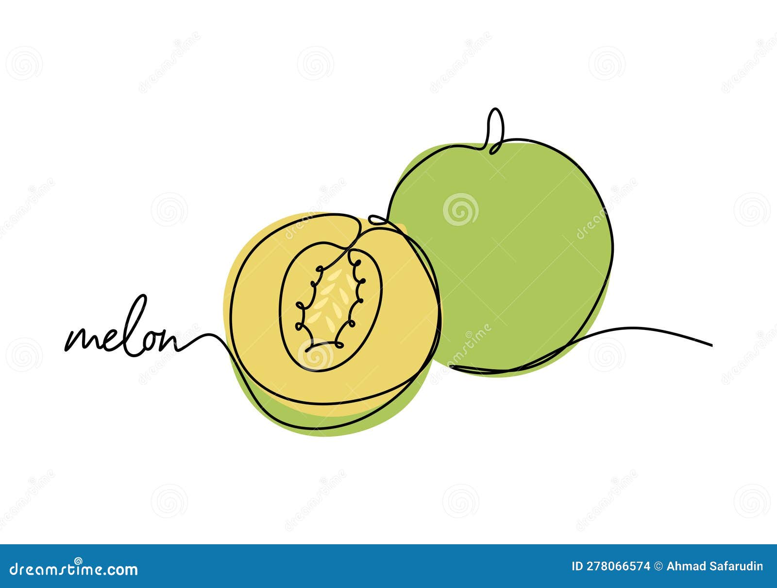 Melon Continuous One Line Drawing, Fruit Vector Illustration Stock ...