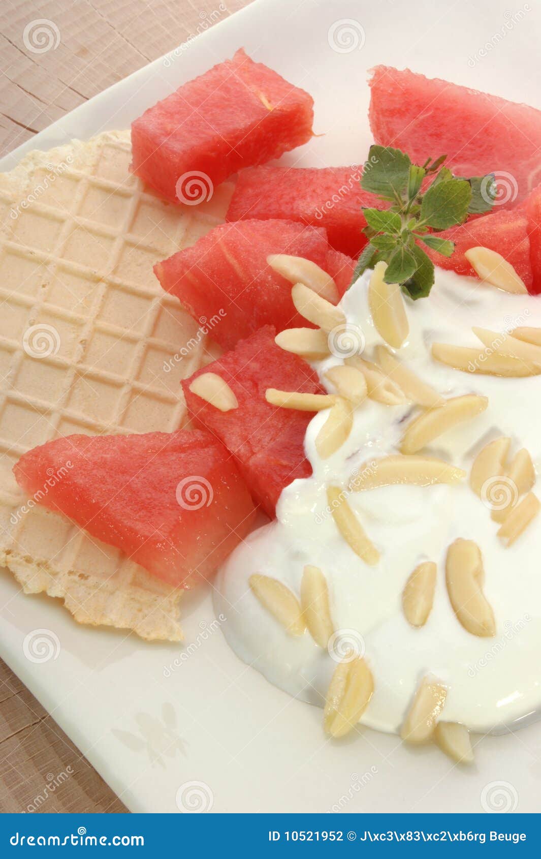 Melon with Cream Fresh and Almond Slivers Stock Photo - Image of fresh ...