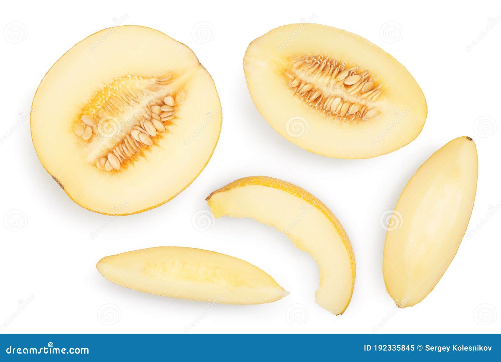 Melon Half and Slices Isolated on White Background with Clipping Path ...