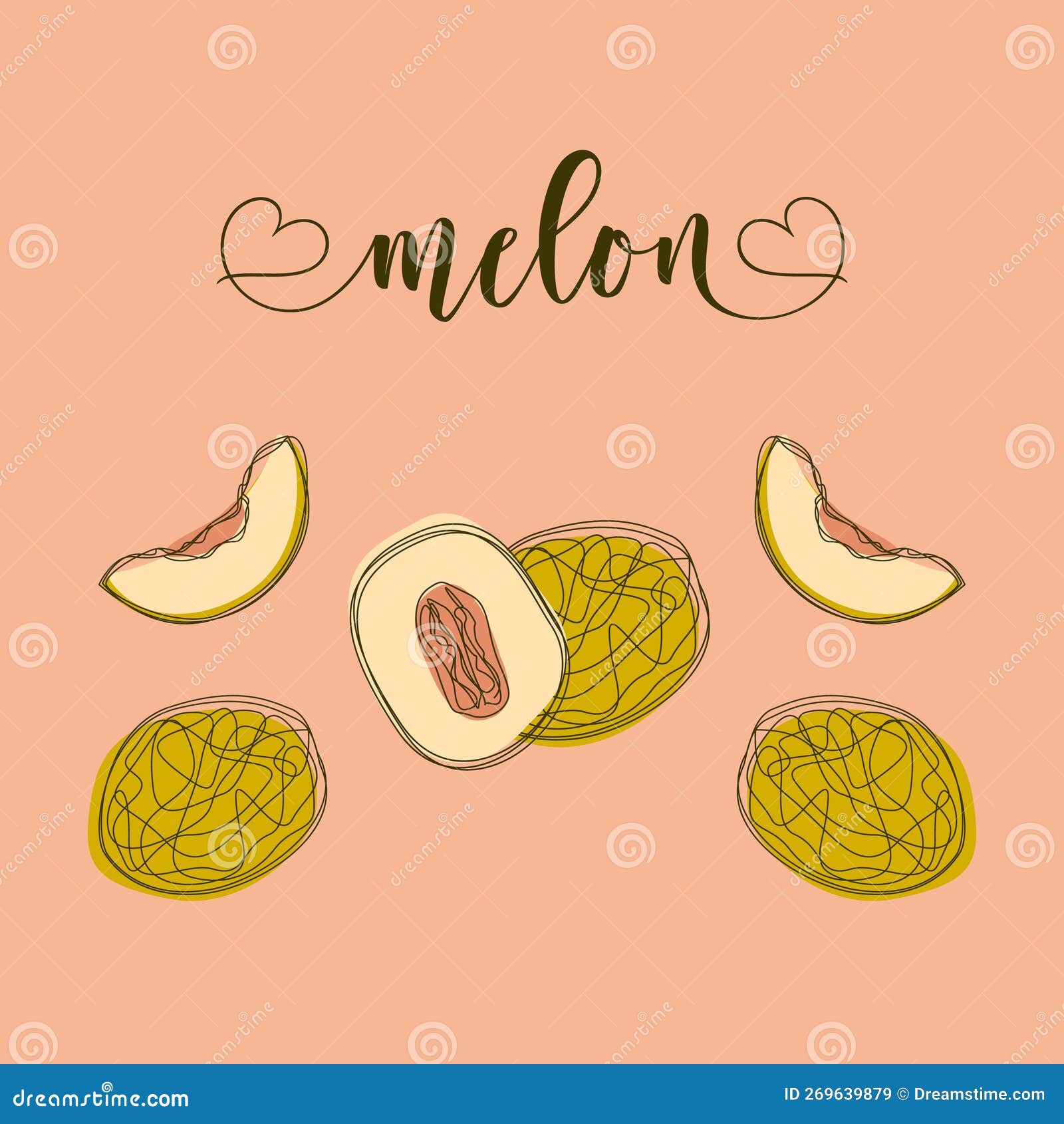 Melon Isolated Objects. Hand-drawn Elements Stock Illustration ...