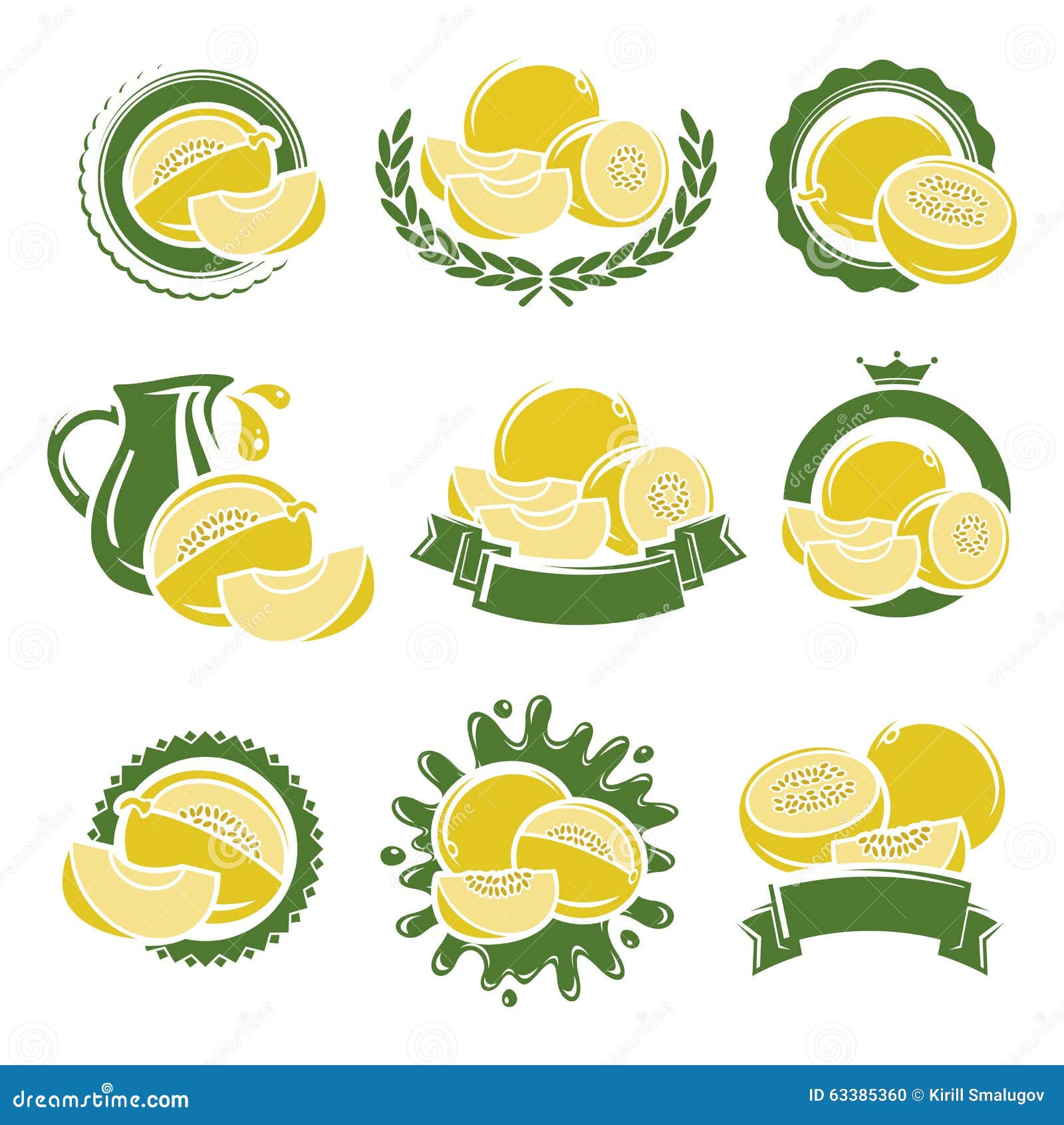 Melon Labels and Elements Set. Vector Stock Vector - Illustration of ...