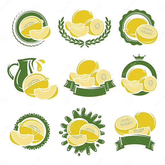 Melon Labels and Elements Set. Vector Stock Vector - Illustration of ...