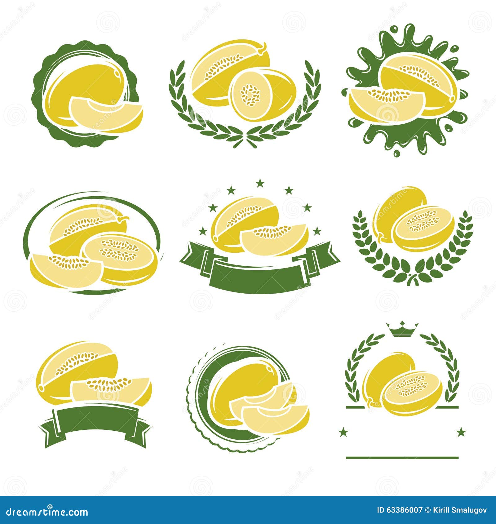 Melon Labels and Elements Set. Vector Stock Vector - Illustration of ...