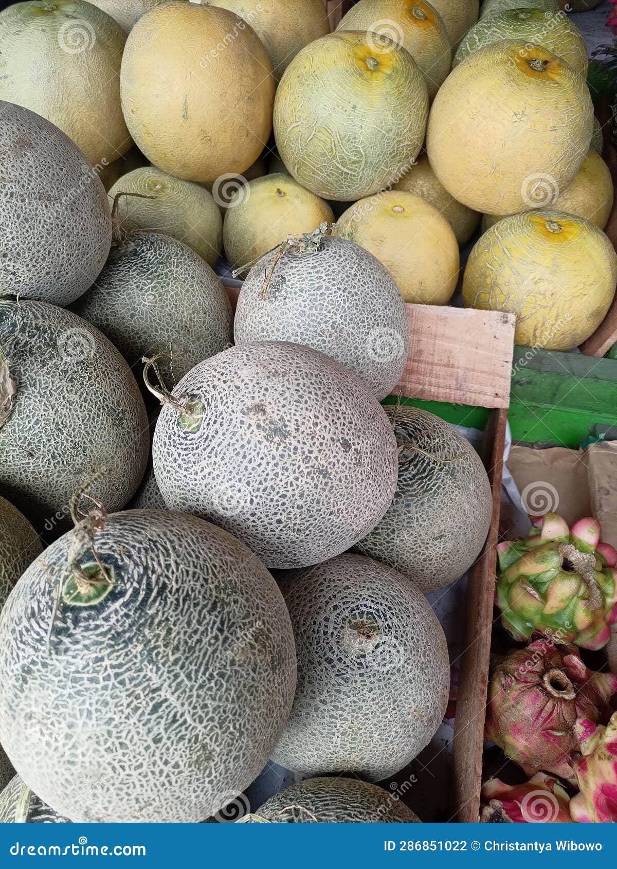 Melon Medley: Diverse Stack of Varieties at the Marketplace Stock Photo ...