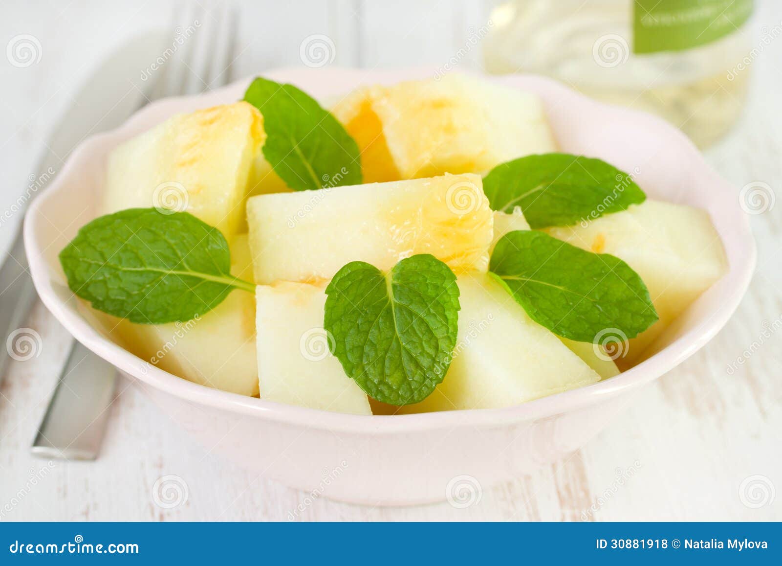 Melon salad with mint stock photo. Image of plate, fresh - 30881918