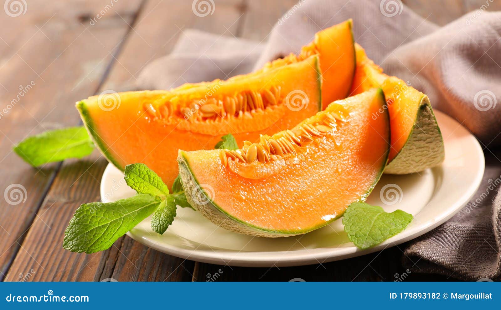 Melon slice and mint leaf stock photo. Image of summer - 179893182
