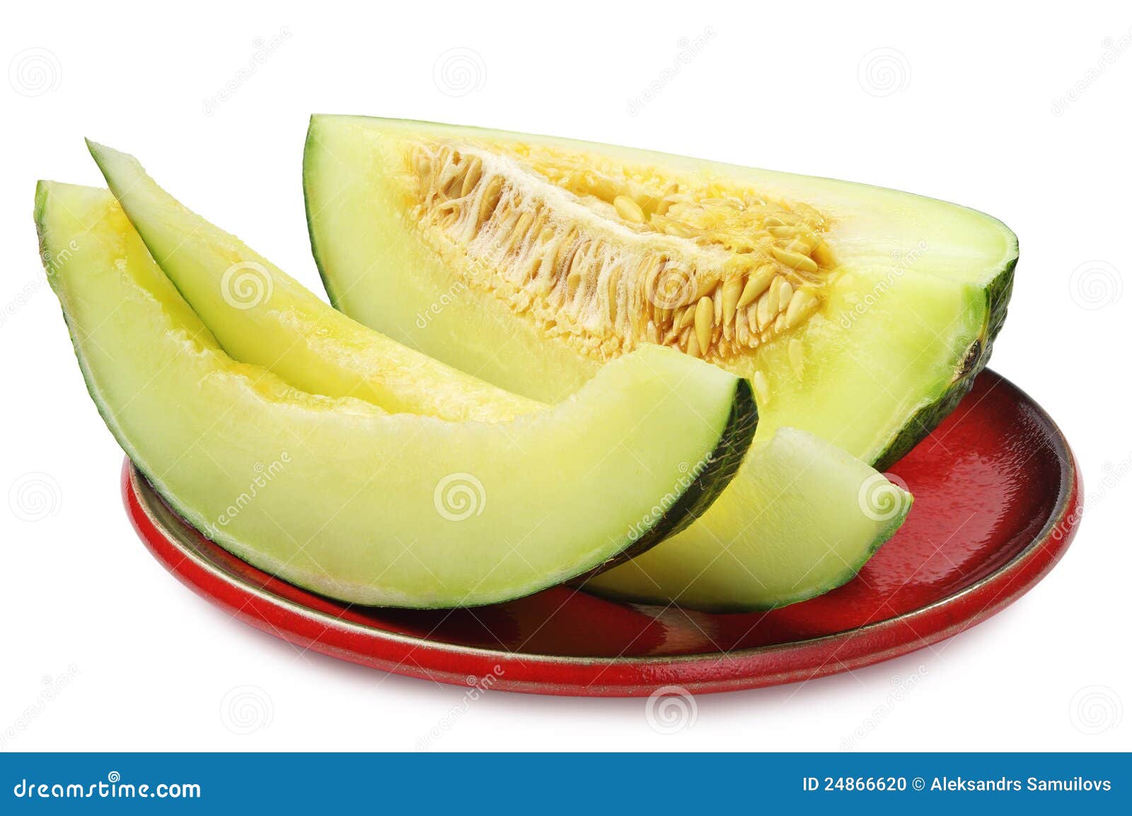 Melon Slices on a Red Plate Stock Photo - Image of food, fruit: 24866620