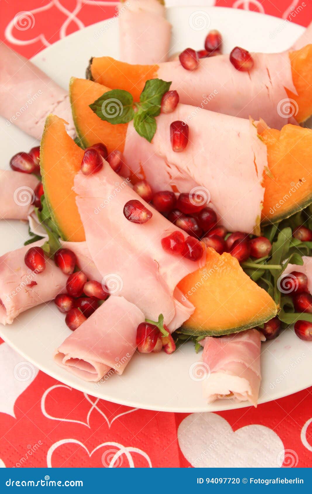 Melon stock photo. Image of fruits, snack, bacon, pomegranate - 94097720