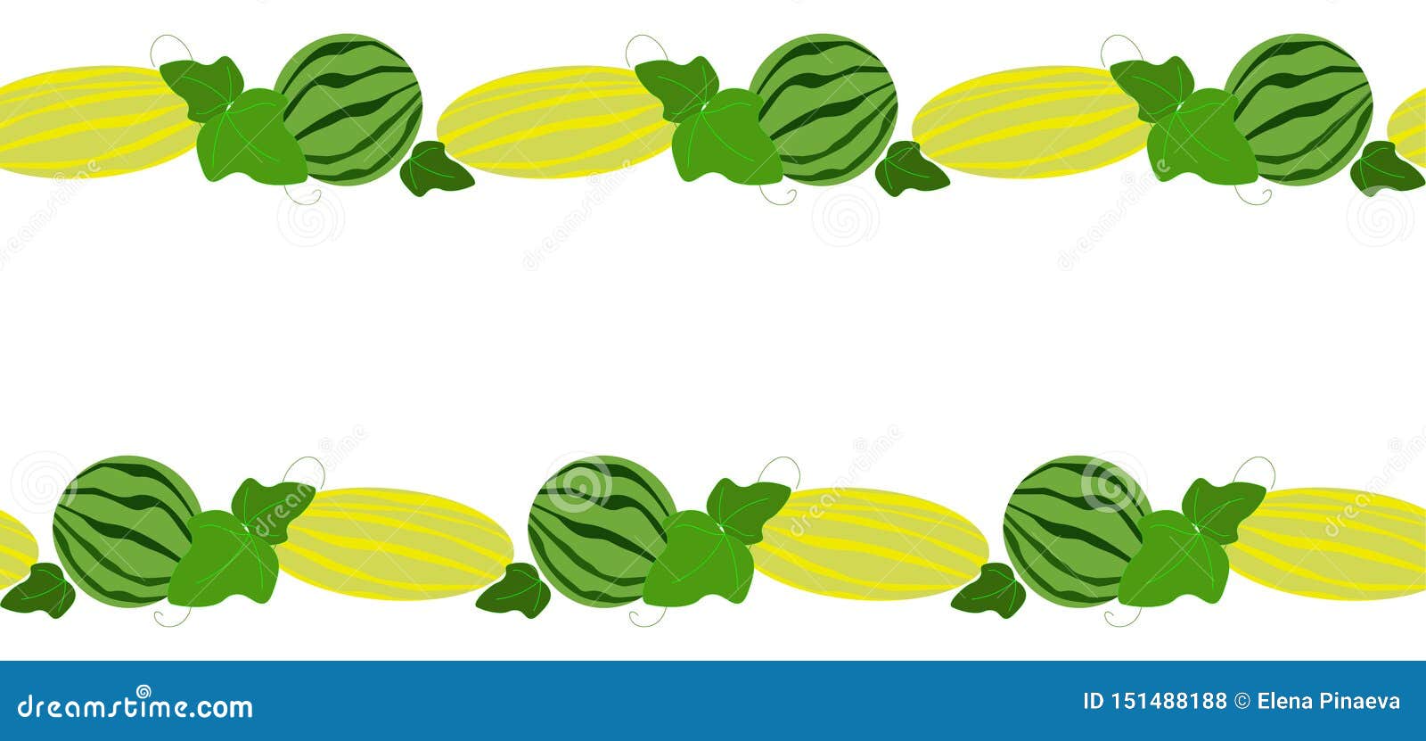 Melon and Watermelon Border Pattern Seamless on White Background Stock ...