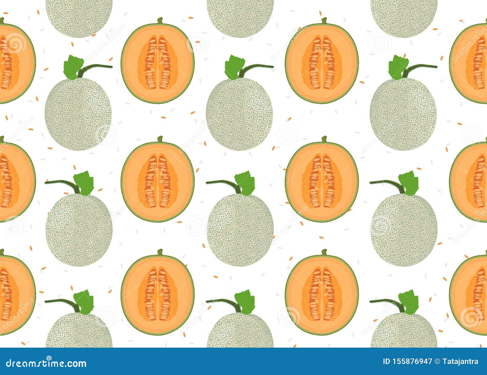 Melon Whole And Half Seamless Pattern On White Background, Fresh ... Melon Whole And Half Seamless Pattern On White Background, Fresh ...