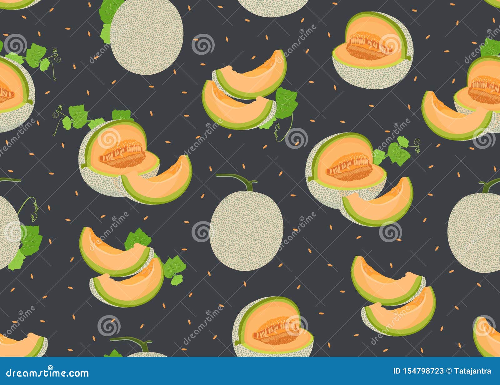 Melon Whole And Half Seamless Pattern On White Background, Fresh ... Melon Whole And Half Seamless Pattern On White Background, Fresh ...