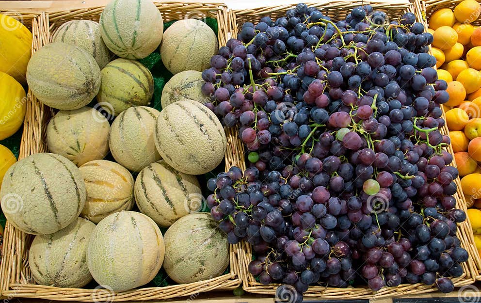 Melons and grapes stock photo. Image of rock, blue, vegetarian - 26225022