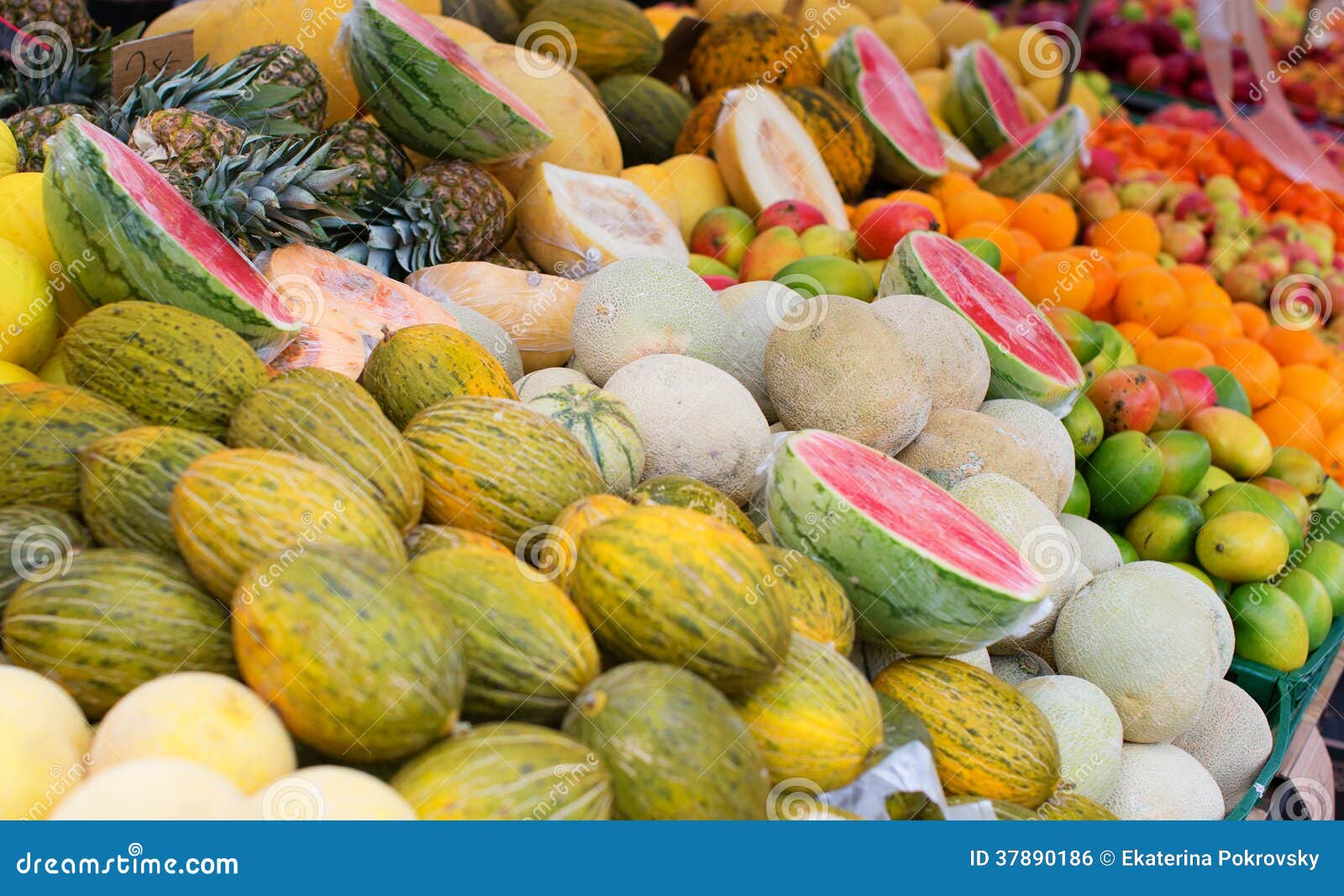Melons and Watermelons on a Market Stock Photo - Image of greengrocery ...