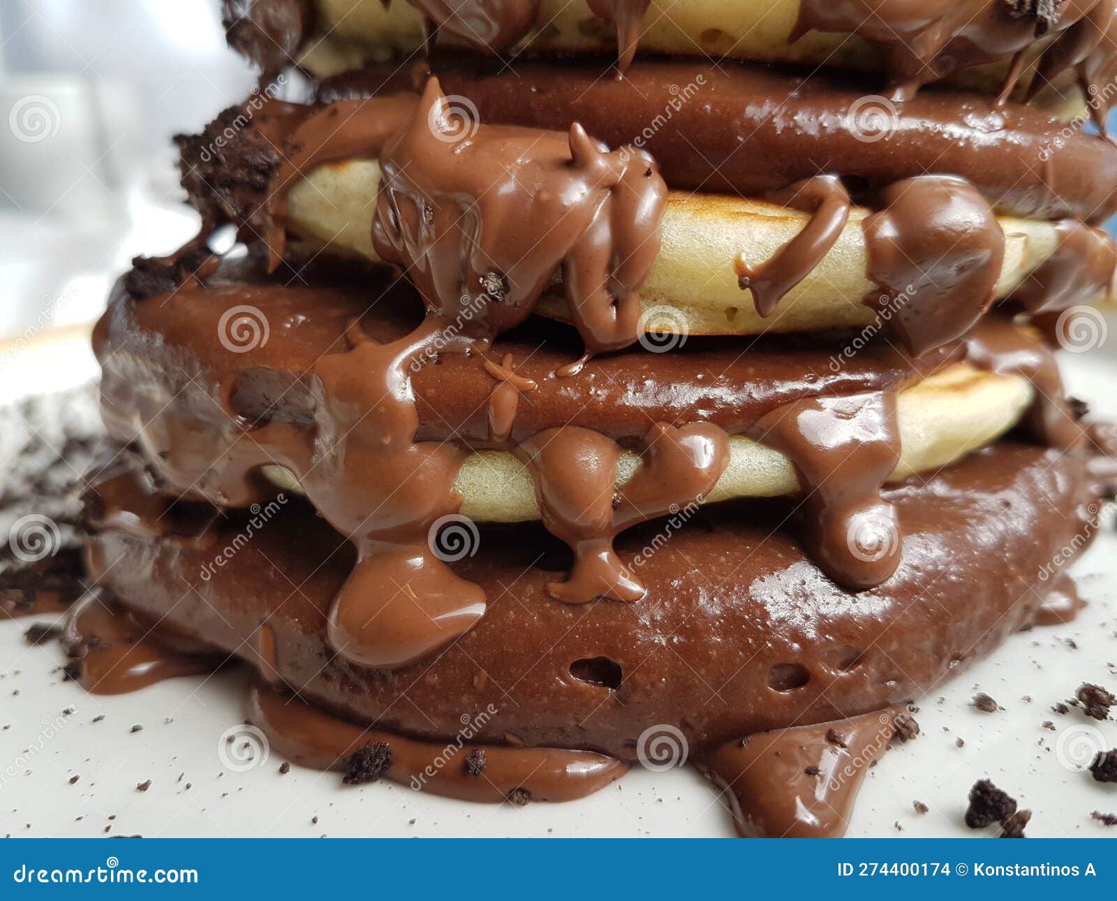 Melt Chocolate Pancake Sweet in Plate Stock Photo - Image of lunch ...