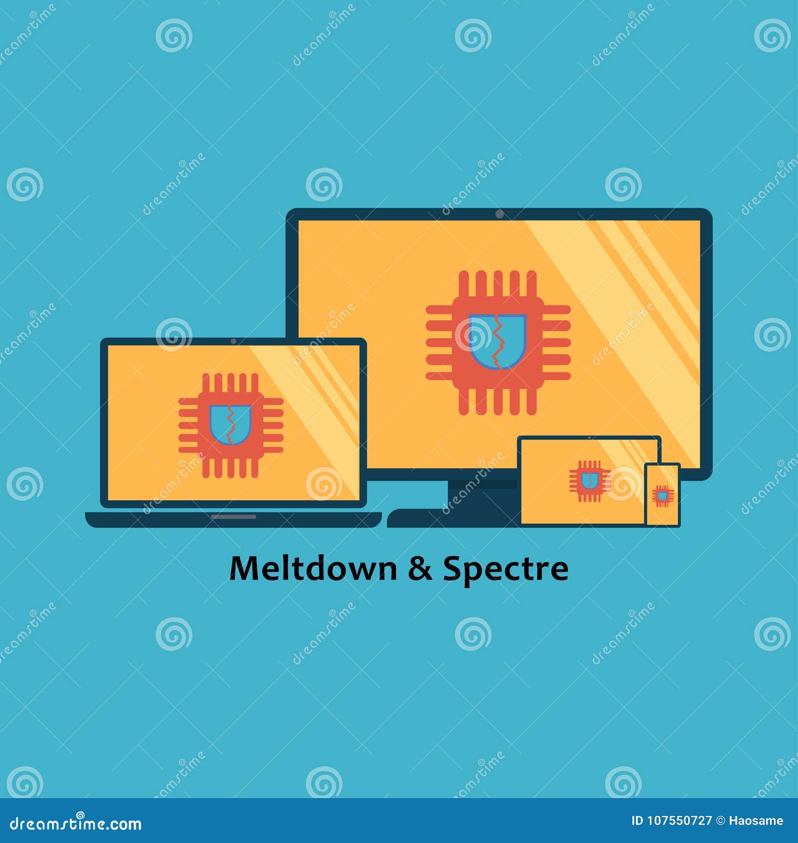 Meltdown and Spectre Vulnerability on Computer Family Stock Vector ...