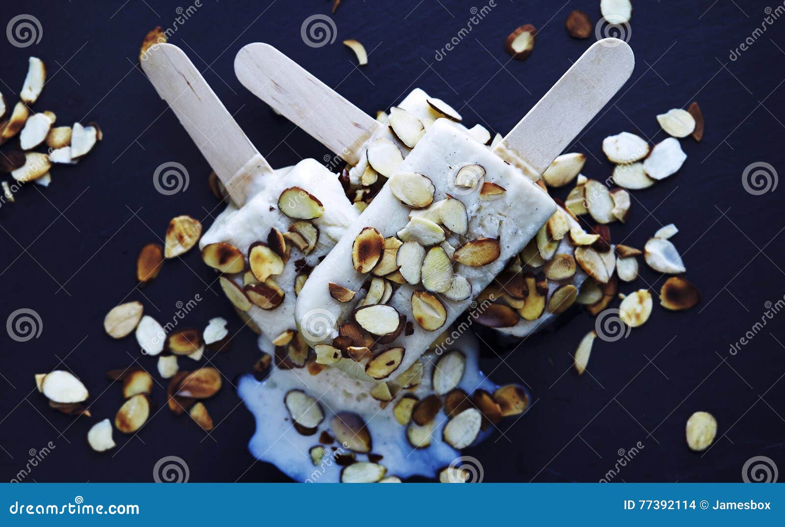 Melted Almonds Ice Cream on Black Background Stock Photo - Image of ...