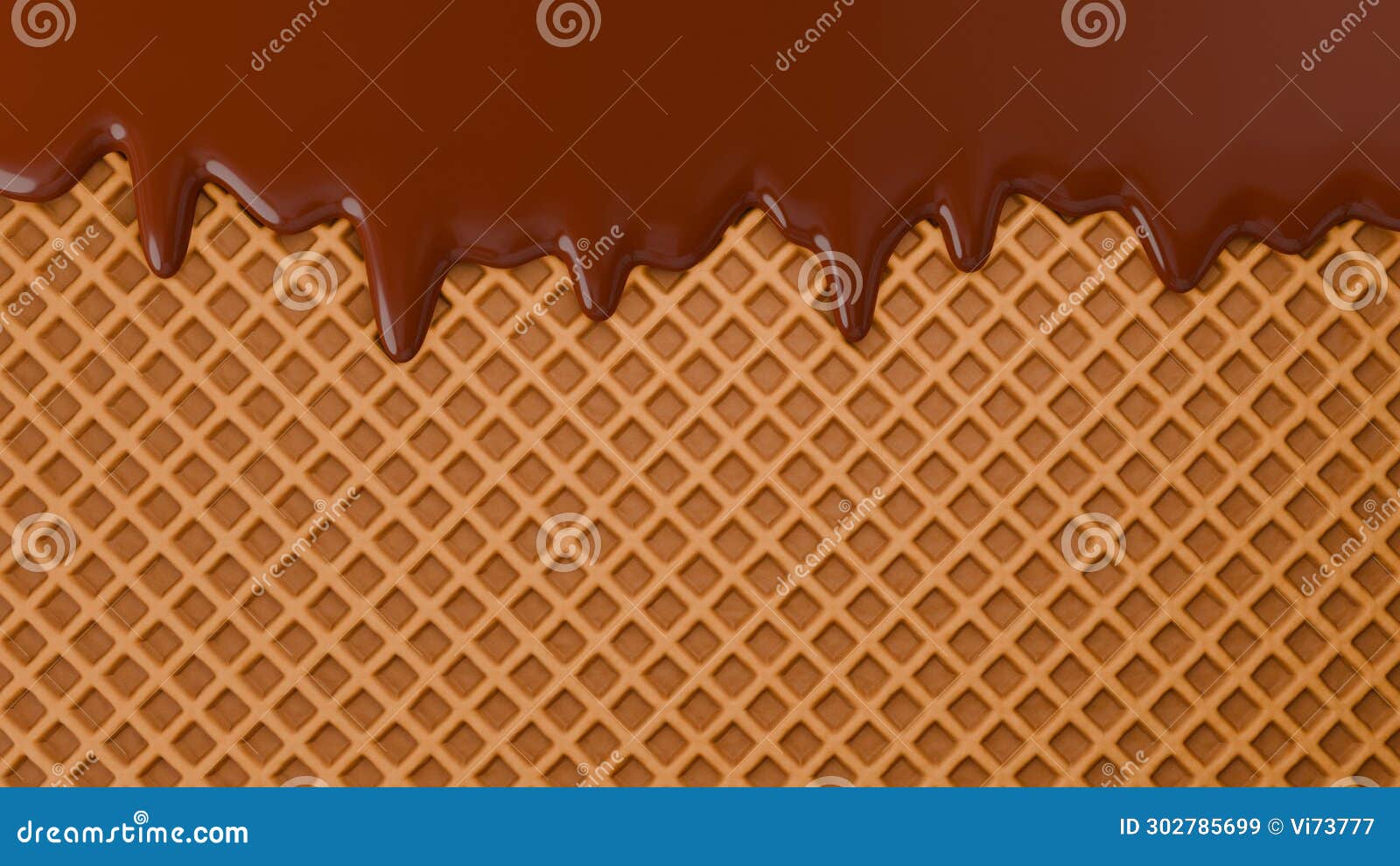 Melted Brown Chocolate Flowing Down on Waffle. 3D Rendering. Stock ...
