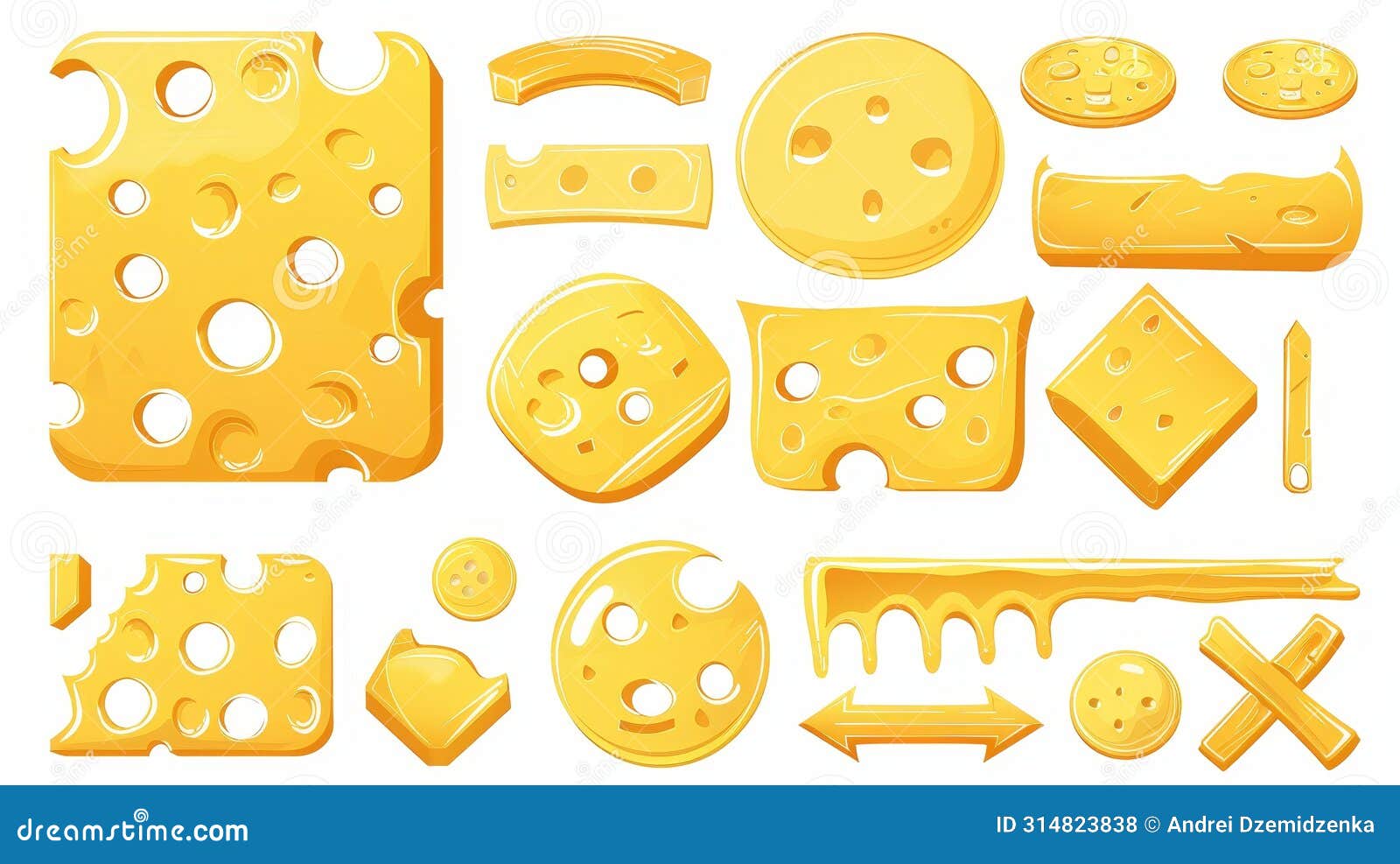 The Melted Cheese Button Set is a Cartoon Set for Game User Interface ...