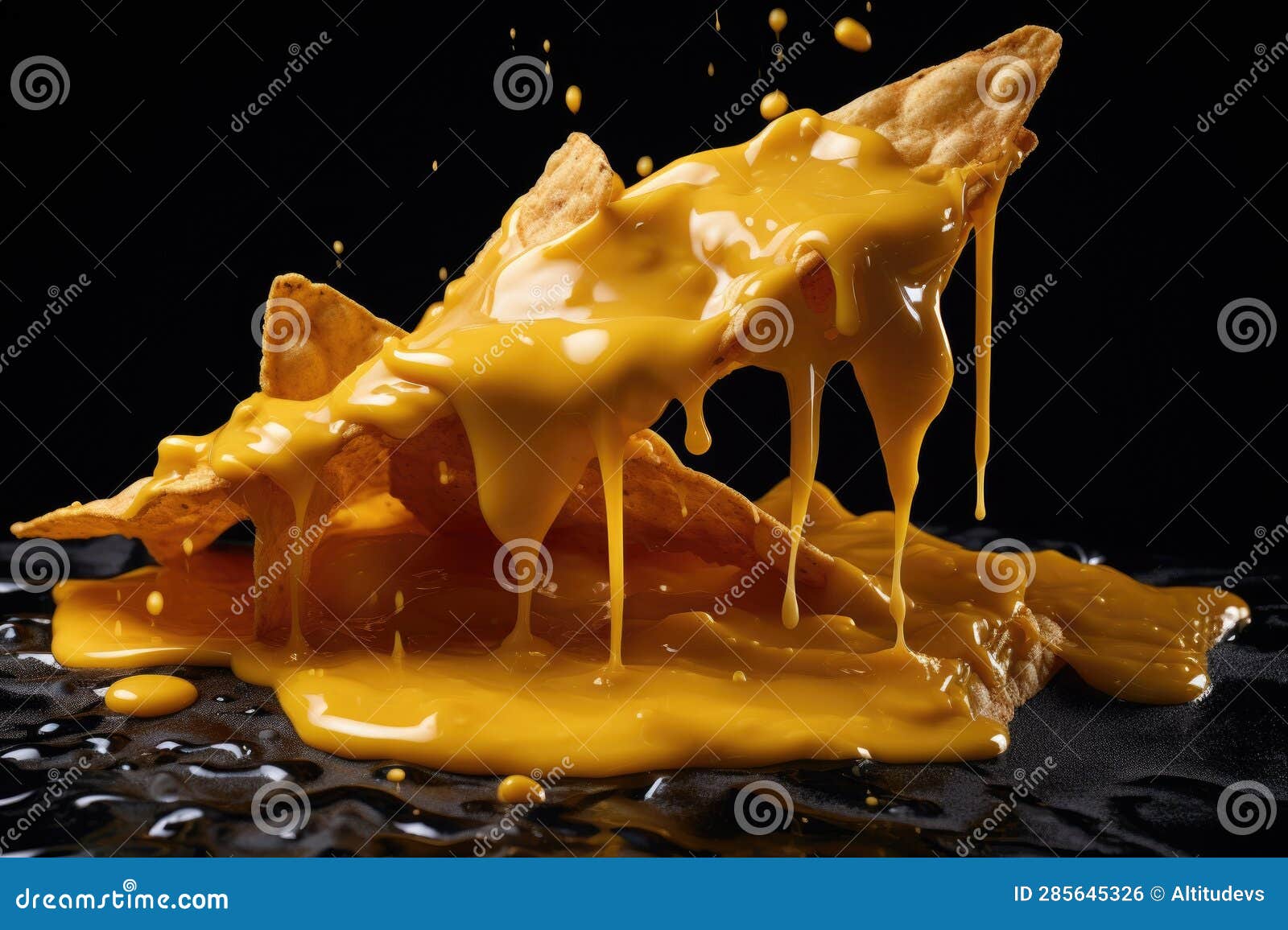 Melted Cheese Dripping from a Nacho Chip Stock Photo - Image of food ...