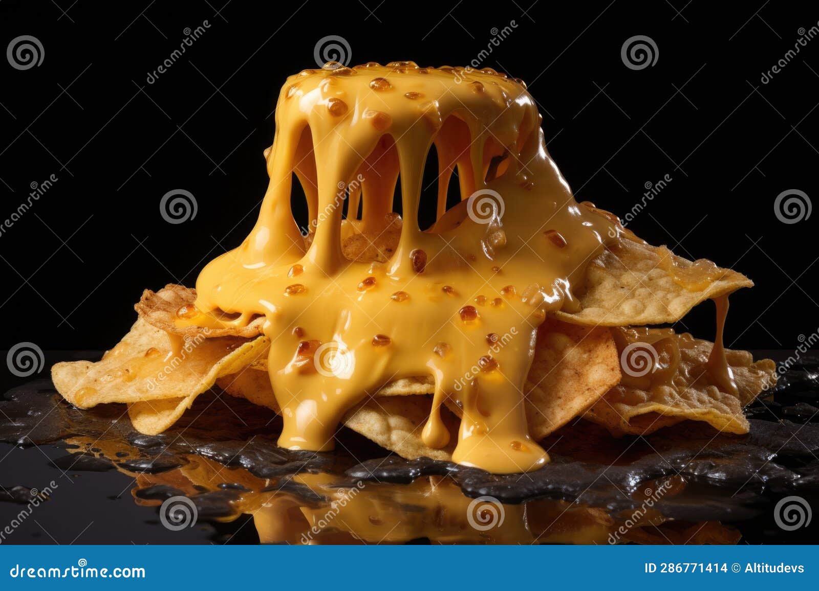 Melted Cheese Dripping from a Nacho Chip Stock Illustration ...