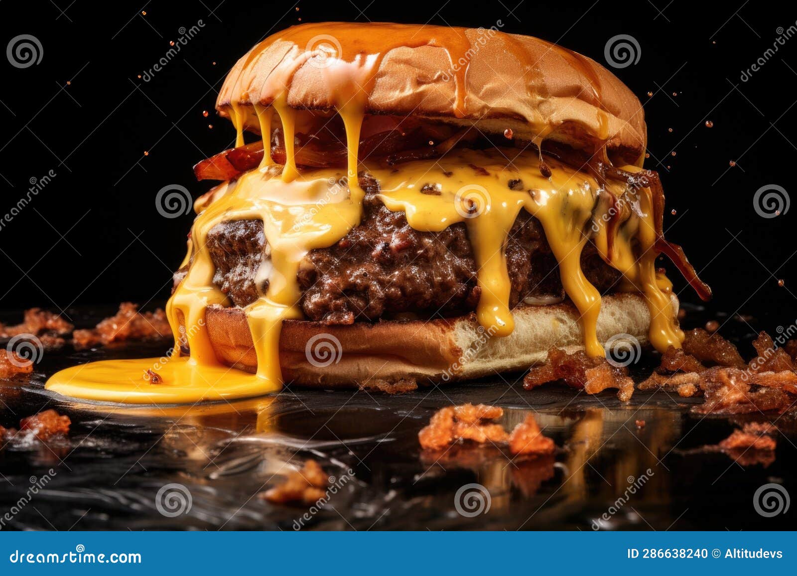 Melted Cheese Dripping Over a Cooked Burger Patty Stock Illustration ...