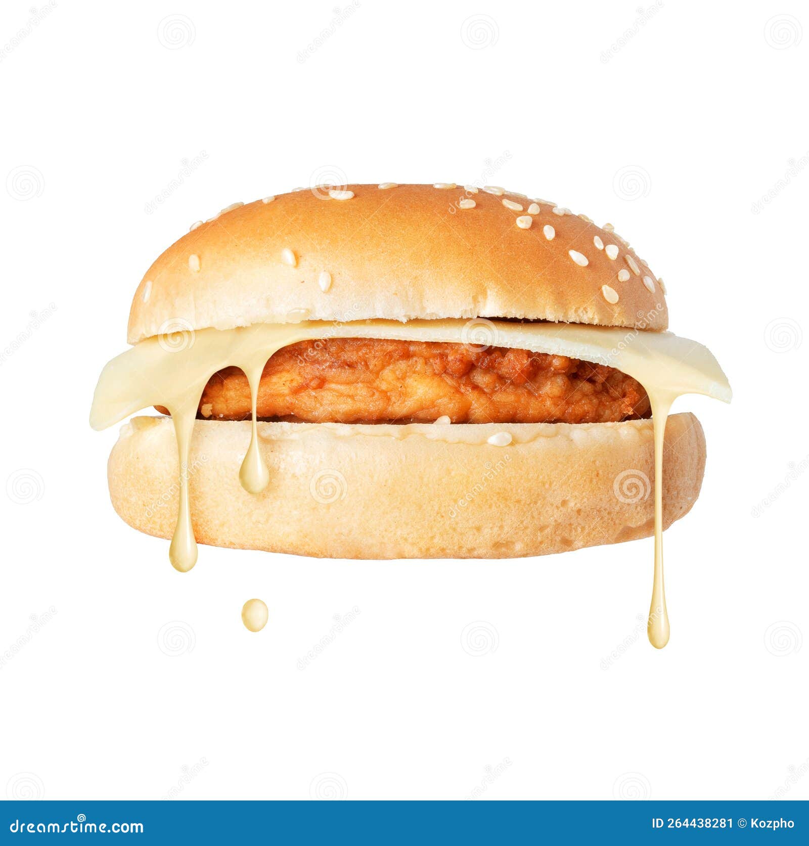 Melted Cheese Flowing from a Cheeseburger Close-up Isolated on a White ...