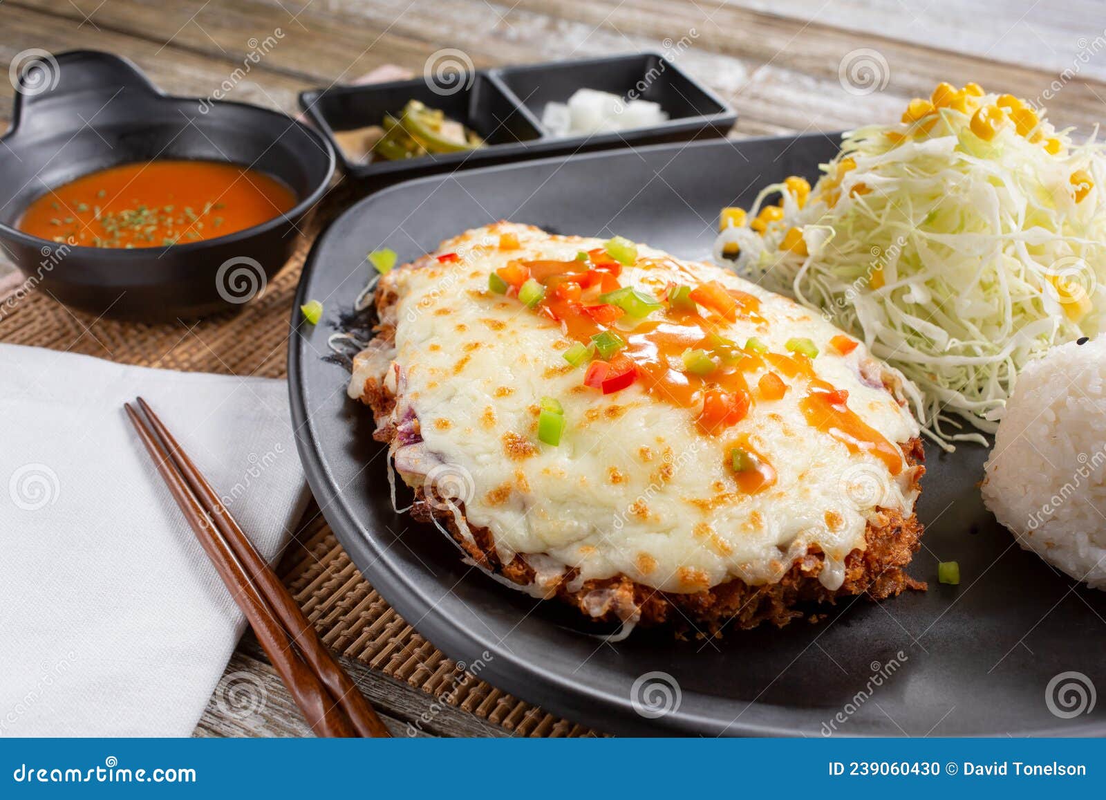 Melted cheese katsu plate stock photo. Image of copy - 239060430