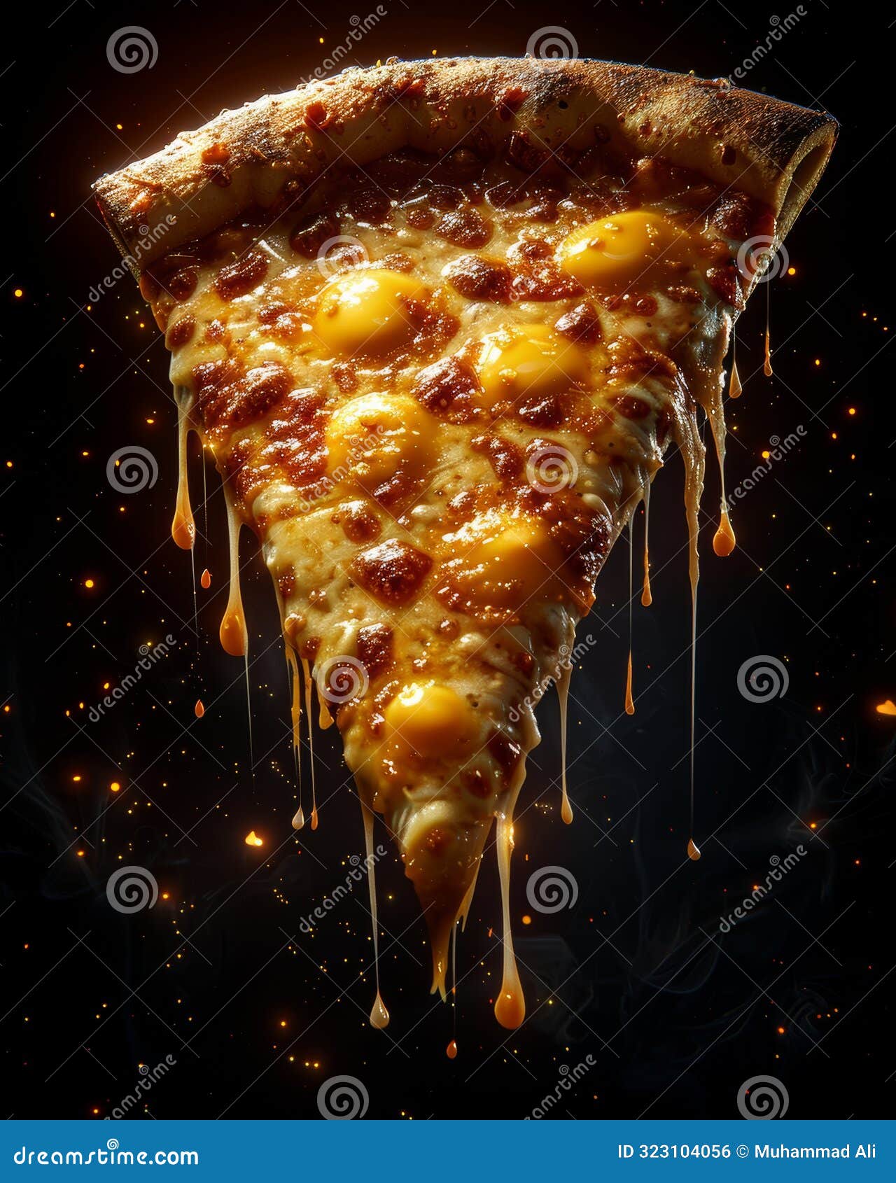 Melted Cheese Pizza Slice Dripping on Black Background Stock ...