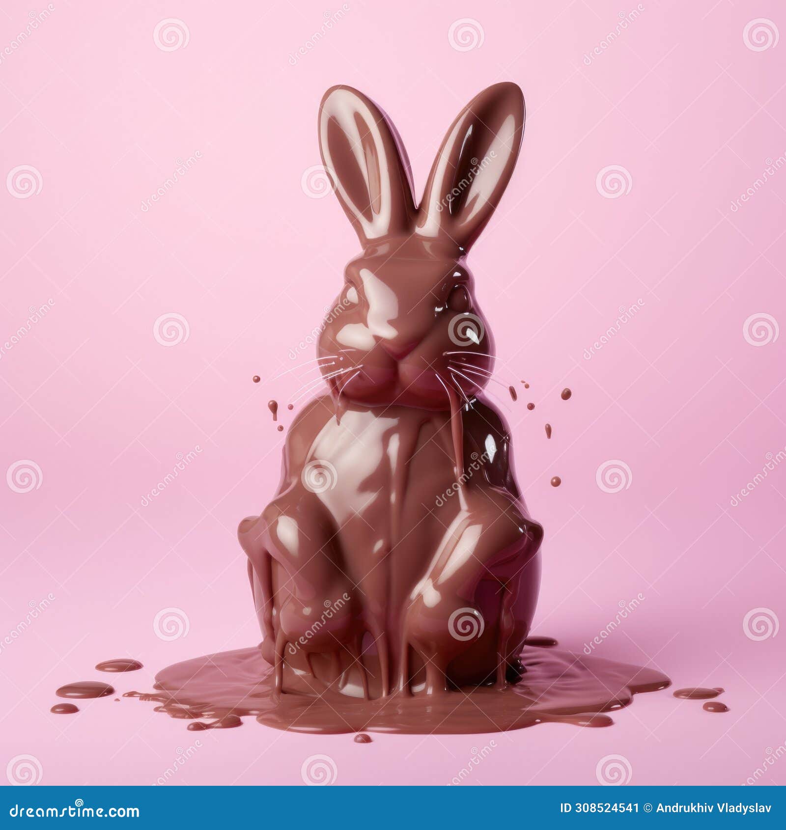 Melted Chocolate Easter Bunny on Pastel Pink Background Stock ...