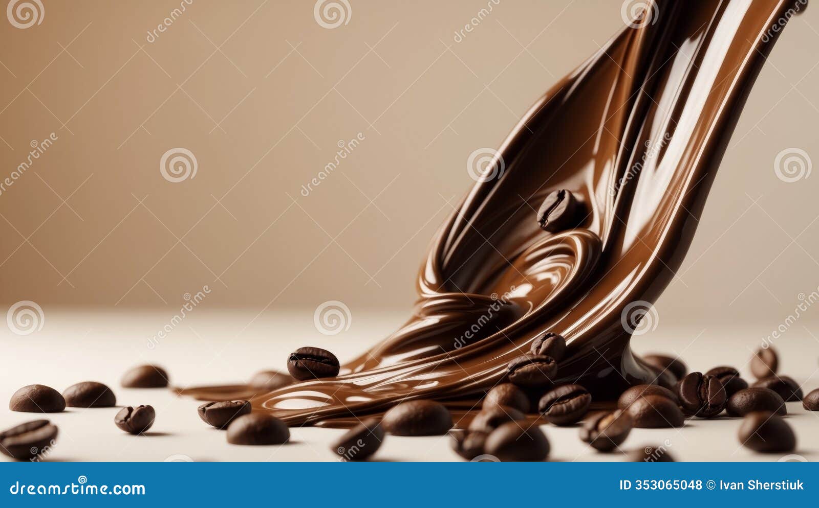 Melted Chocolate Swirling with Coffee Beans Stock Photo - Image of ...