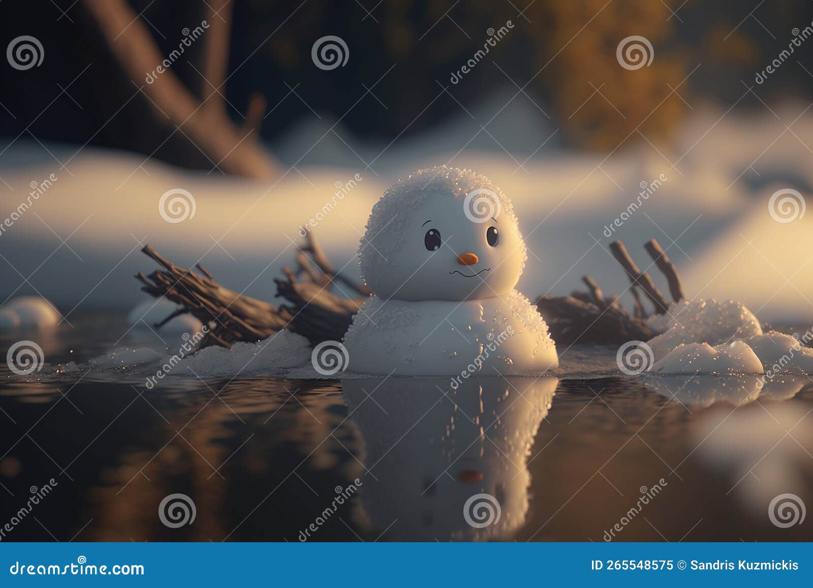 Melted Cute Snowman in Puddle. Generative AI Stock Illustration ...