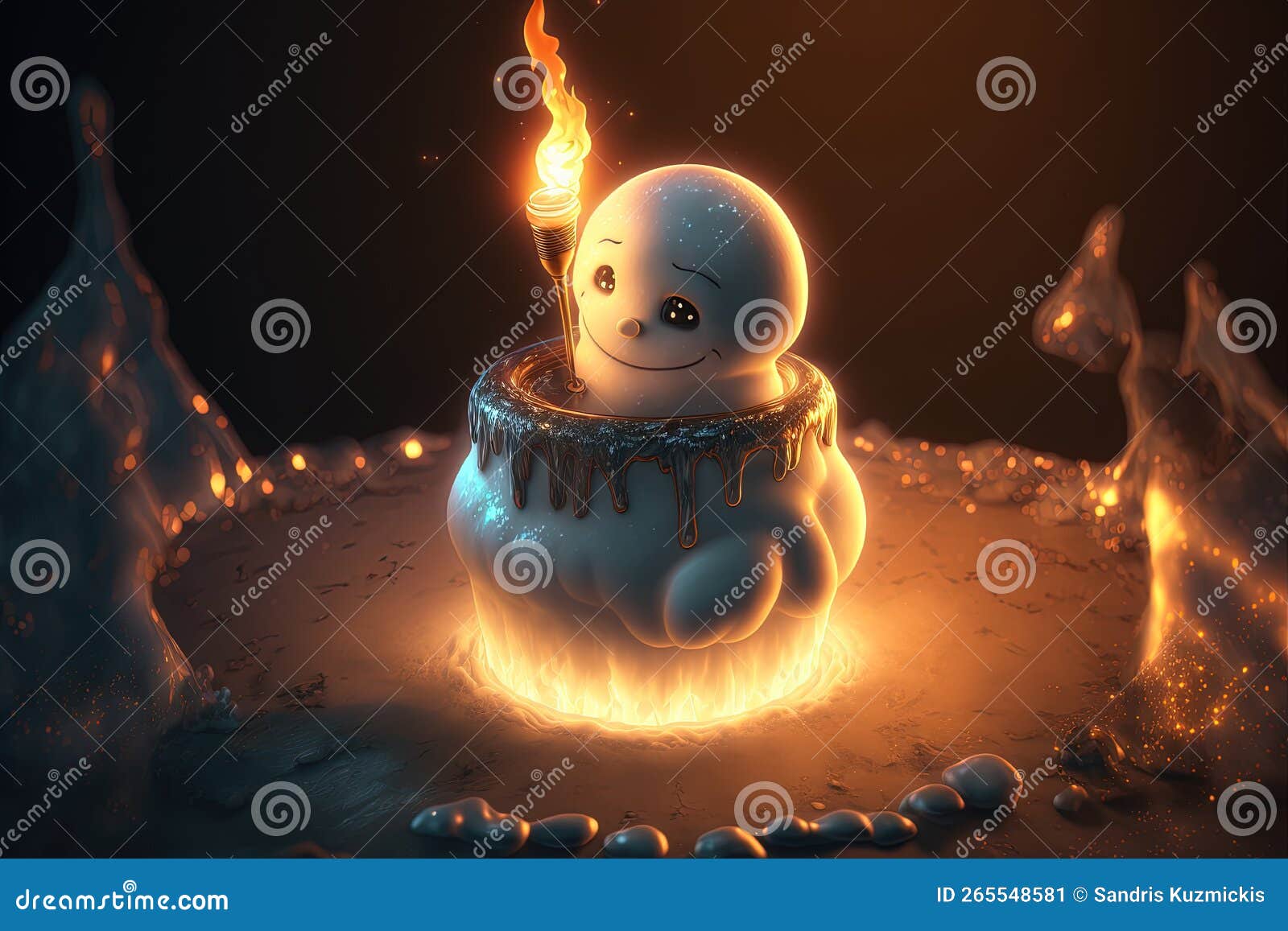 Melted Cute Snowman in Puddle. Generative AI Stock Illustration ...