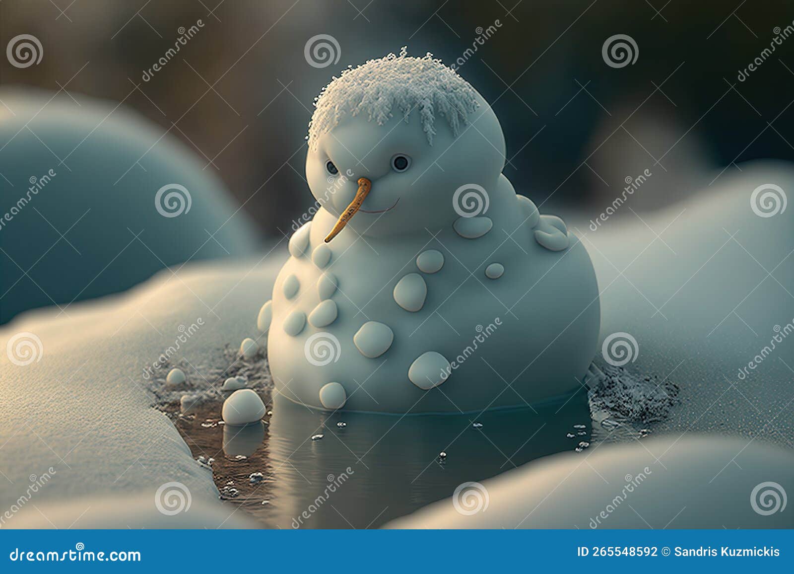 Melted Cute Snowman in Puddle. Generative AI Stock Illustration ...