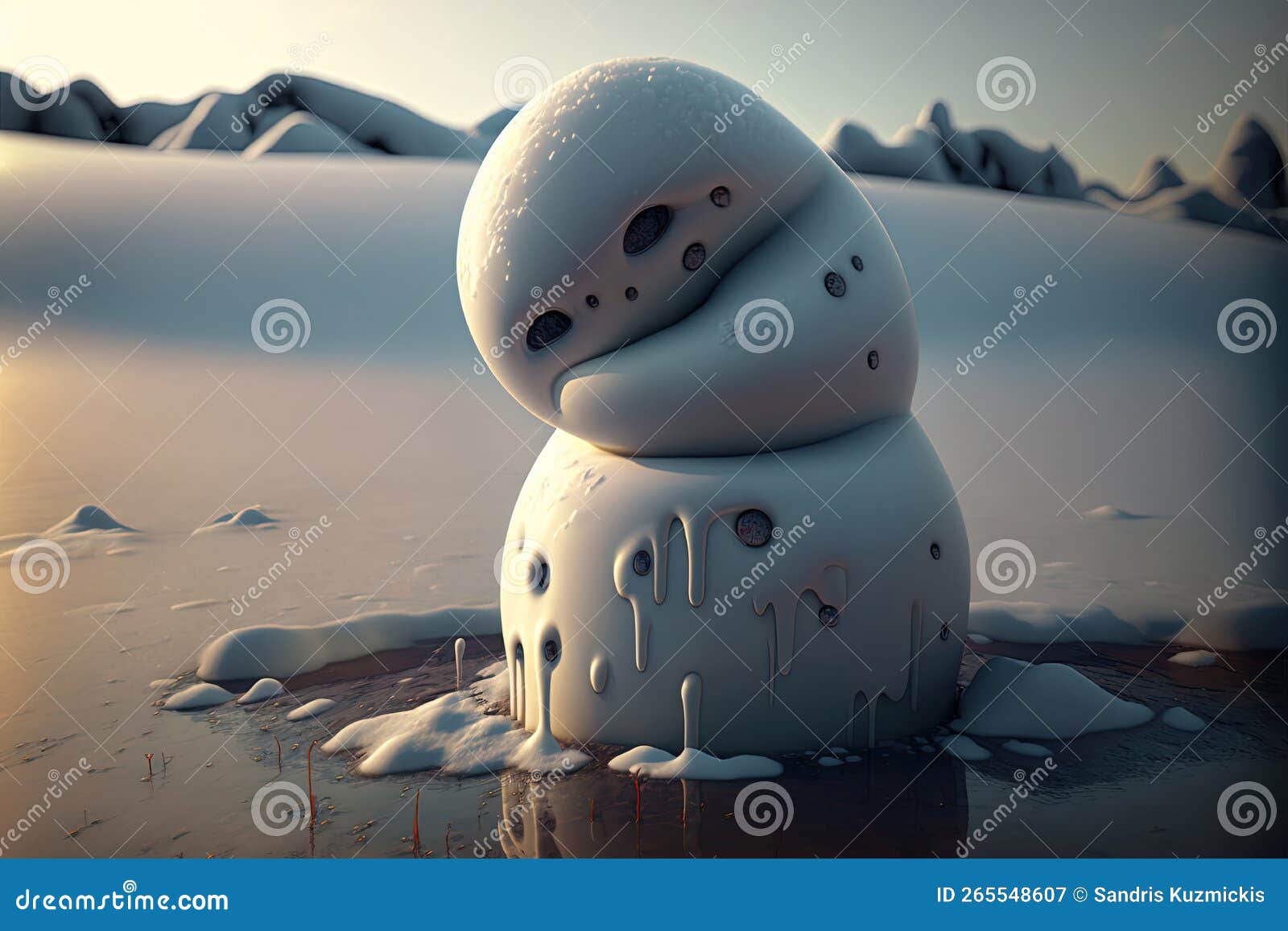 Melted Cute Snowman in Puddle. Generative AI Stock Illustration ...