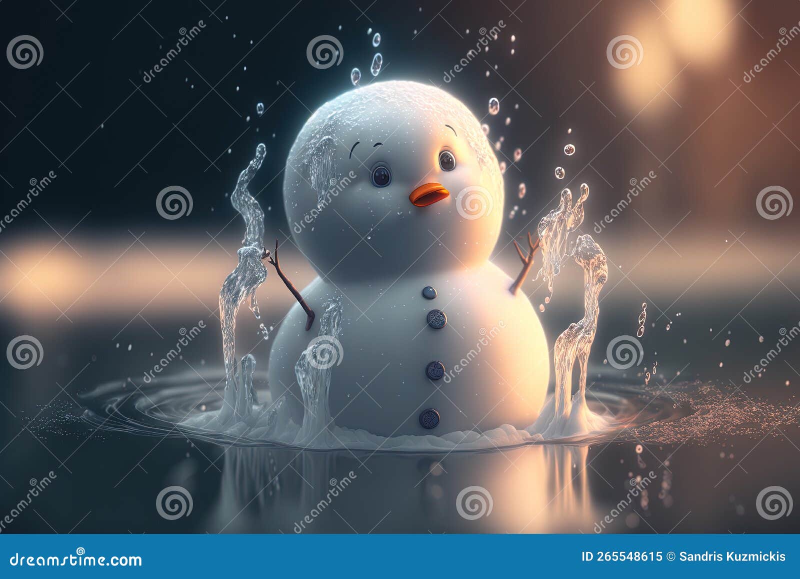 Melted Cute Snowman in Puddle. Generative AI Stock Illustration ...