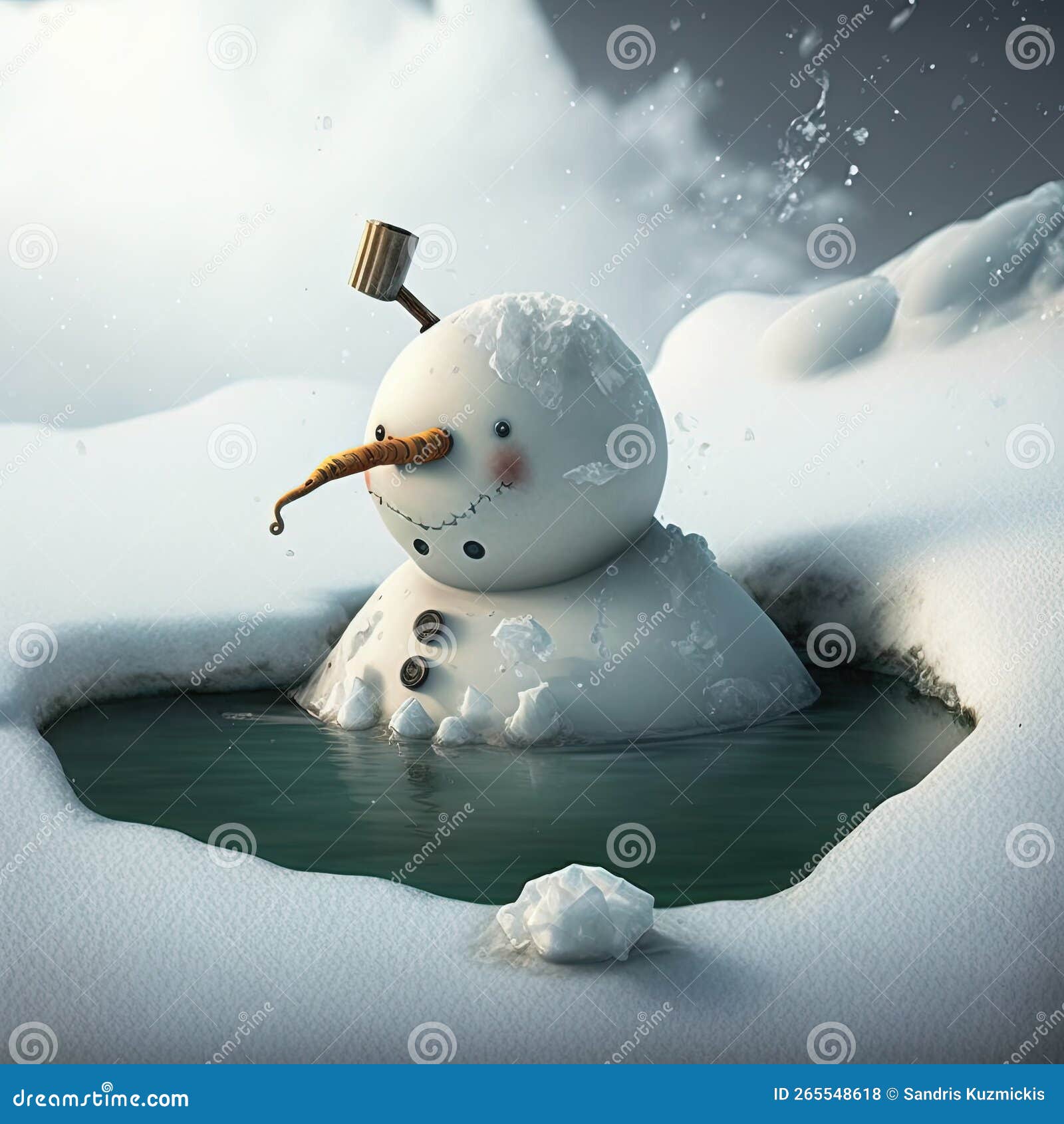 Melted Cute Snowman in Puddle. Generative AI Stock Illustration ...